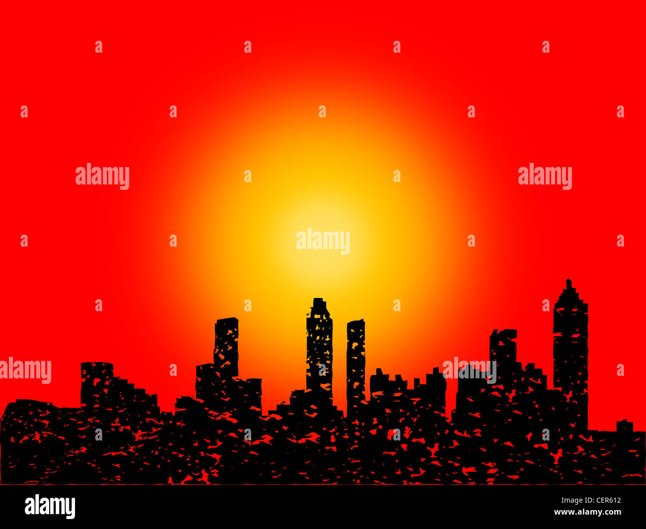 Grunge Atlanta skyline with abstract sunset illustration Stock Photo ...