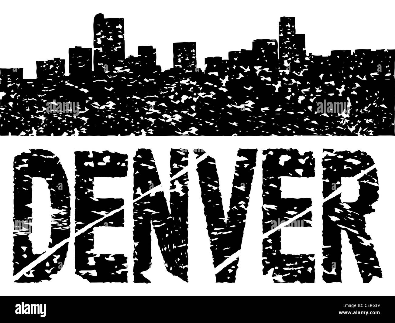 Grunge Denver skyline with text illustration Stock Photo - Alamy