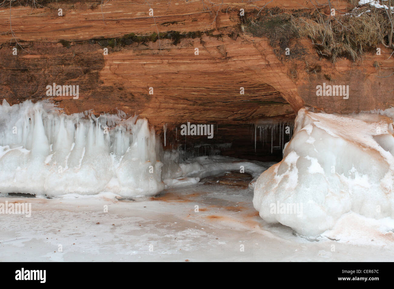 An ice cave on the shore of Lake Superior near Cornucopia, Wisconsin ...