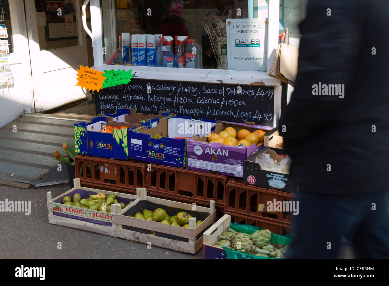 Fruit and vegetables on display outside a grocer's shop Stock Photo - Alamy