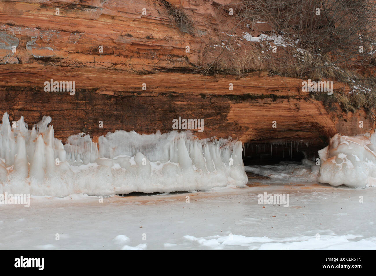 An ice cave on the shore of Lake Superior near Cornucopia, Wisconsin ...