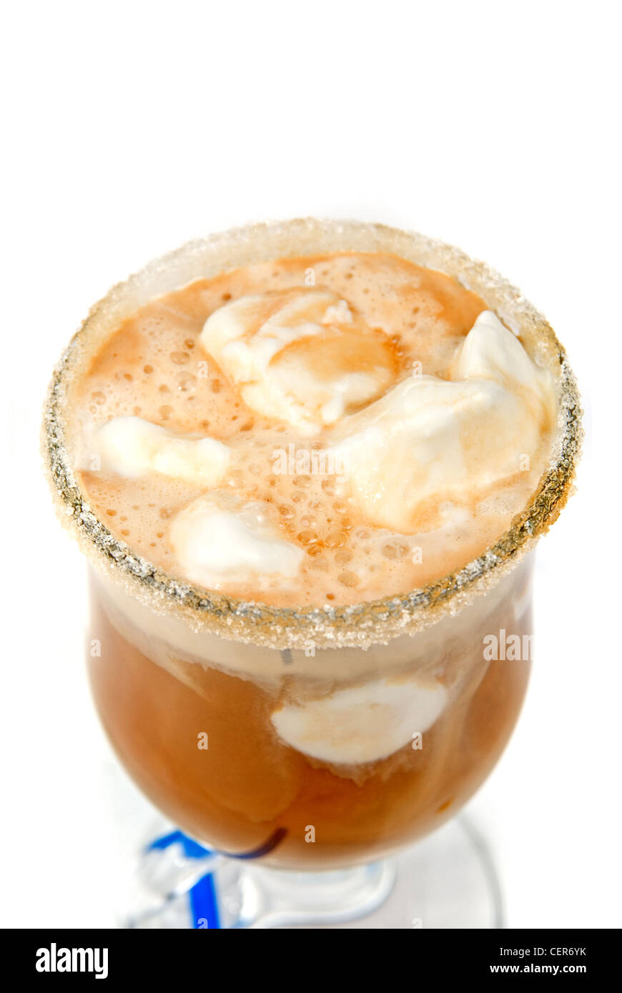 Double espresso coffee cup with ice-cream and syrup Stock Photo - Alamy