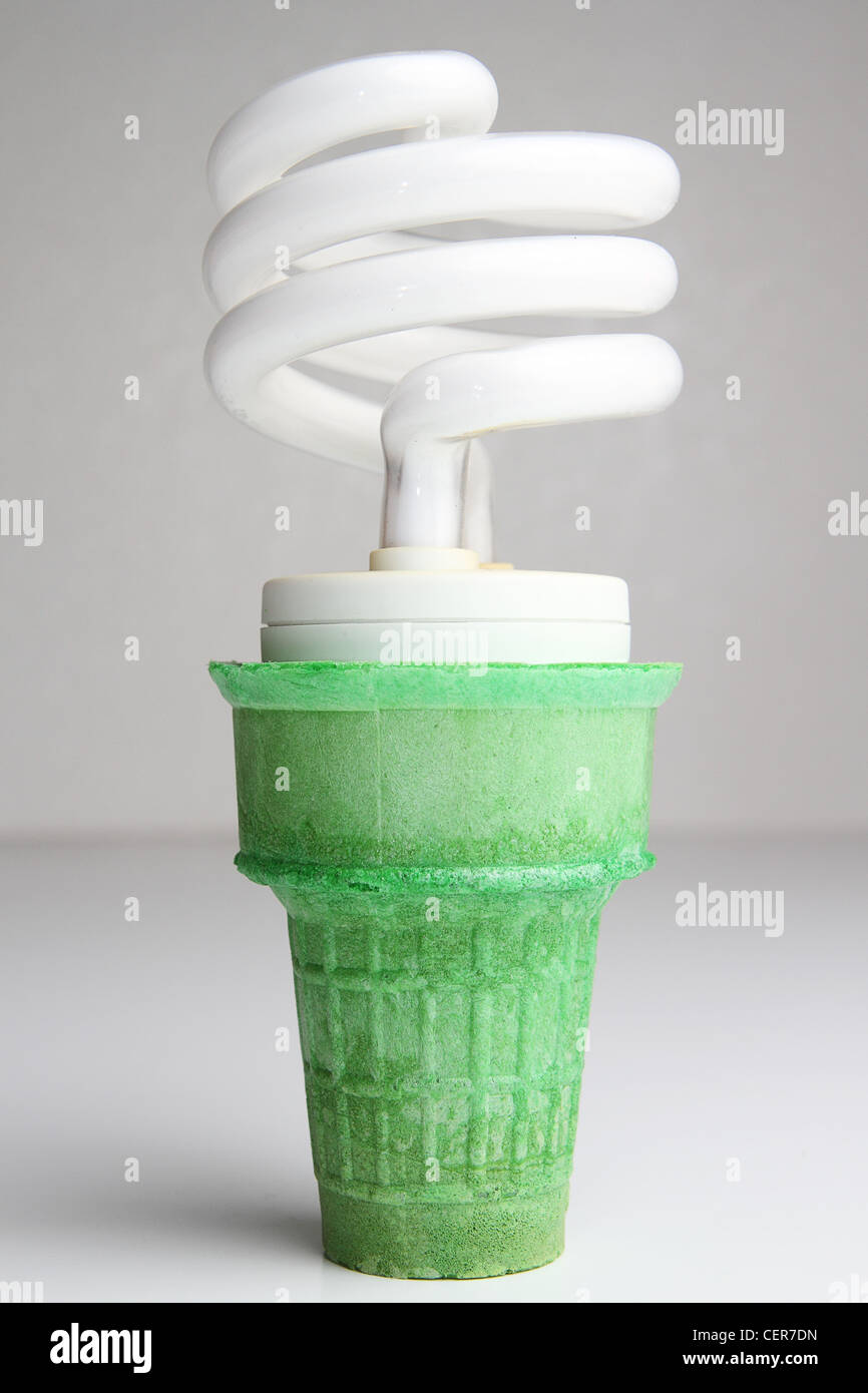 Compact Fluorescent Lightbulb in a green ice cream cone Stock Photo - Alamy