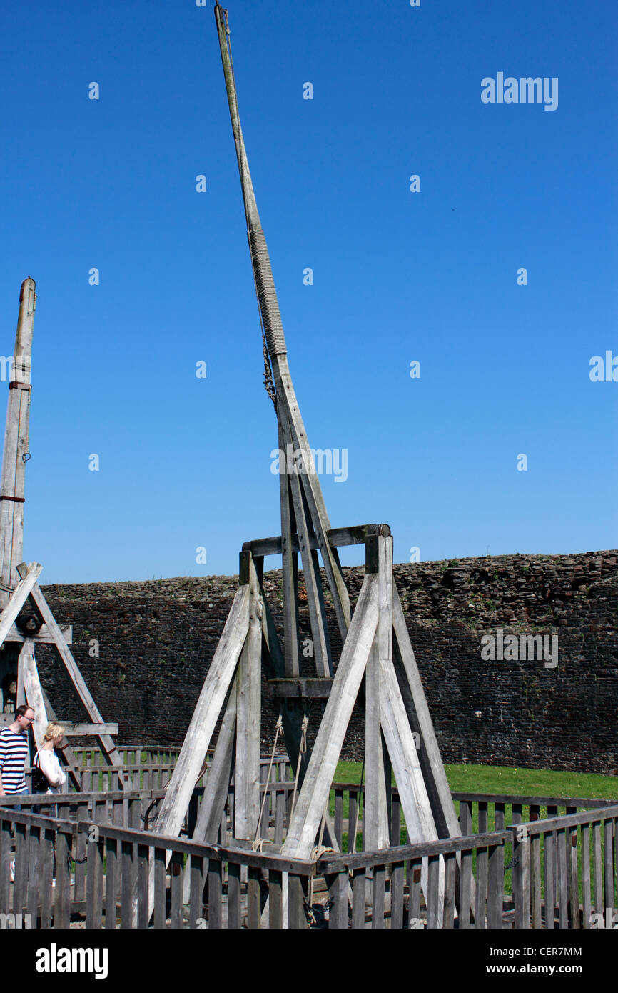 Caerphilly castle - siege engine Perrier. A specific type of catapult ...