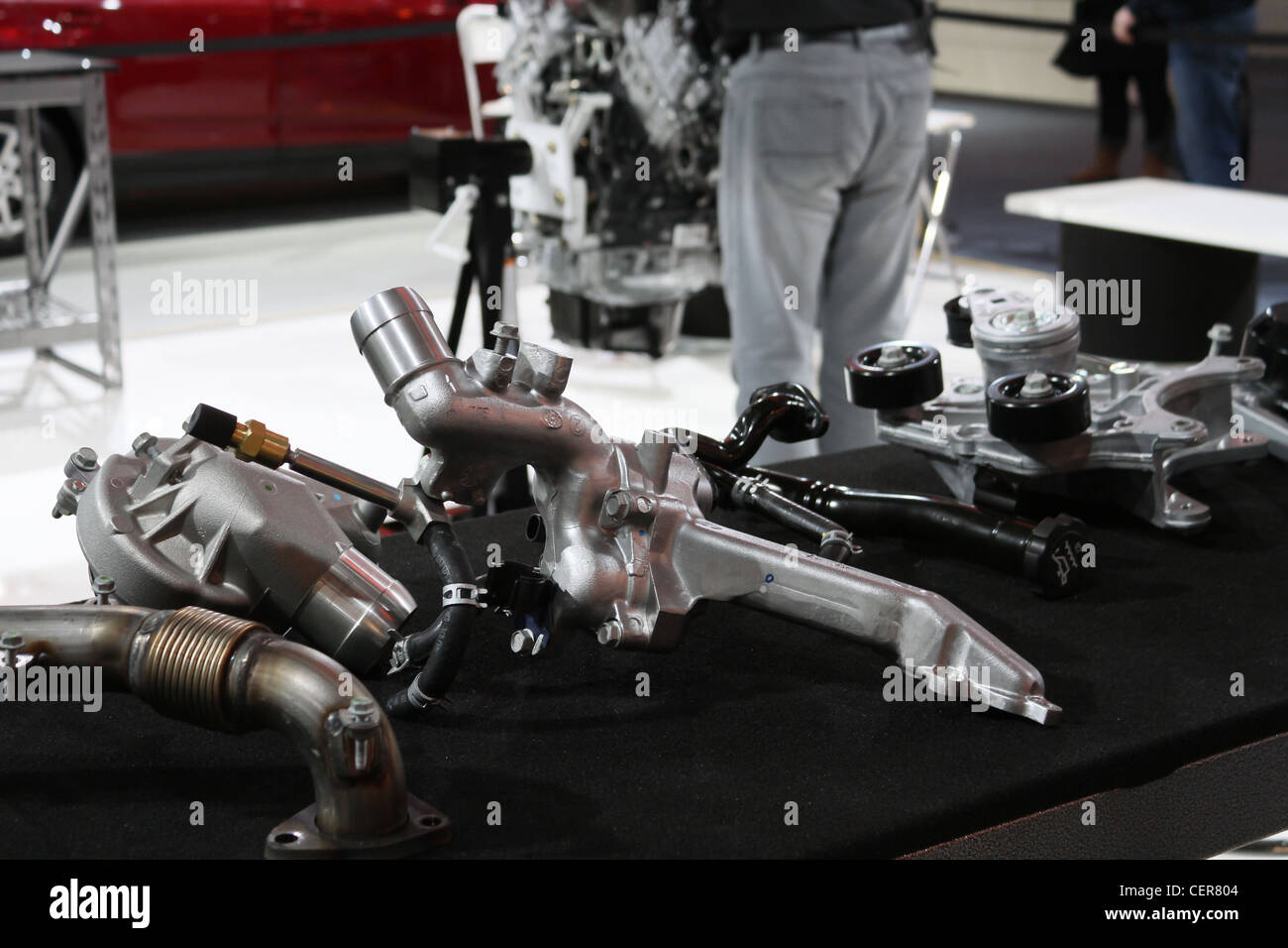 car exhausted pipes parts table Stock Photo - Alamy