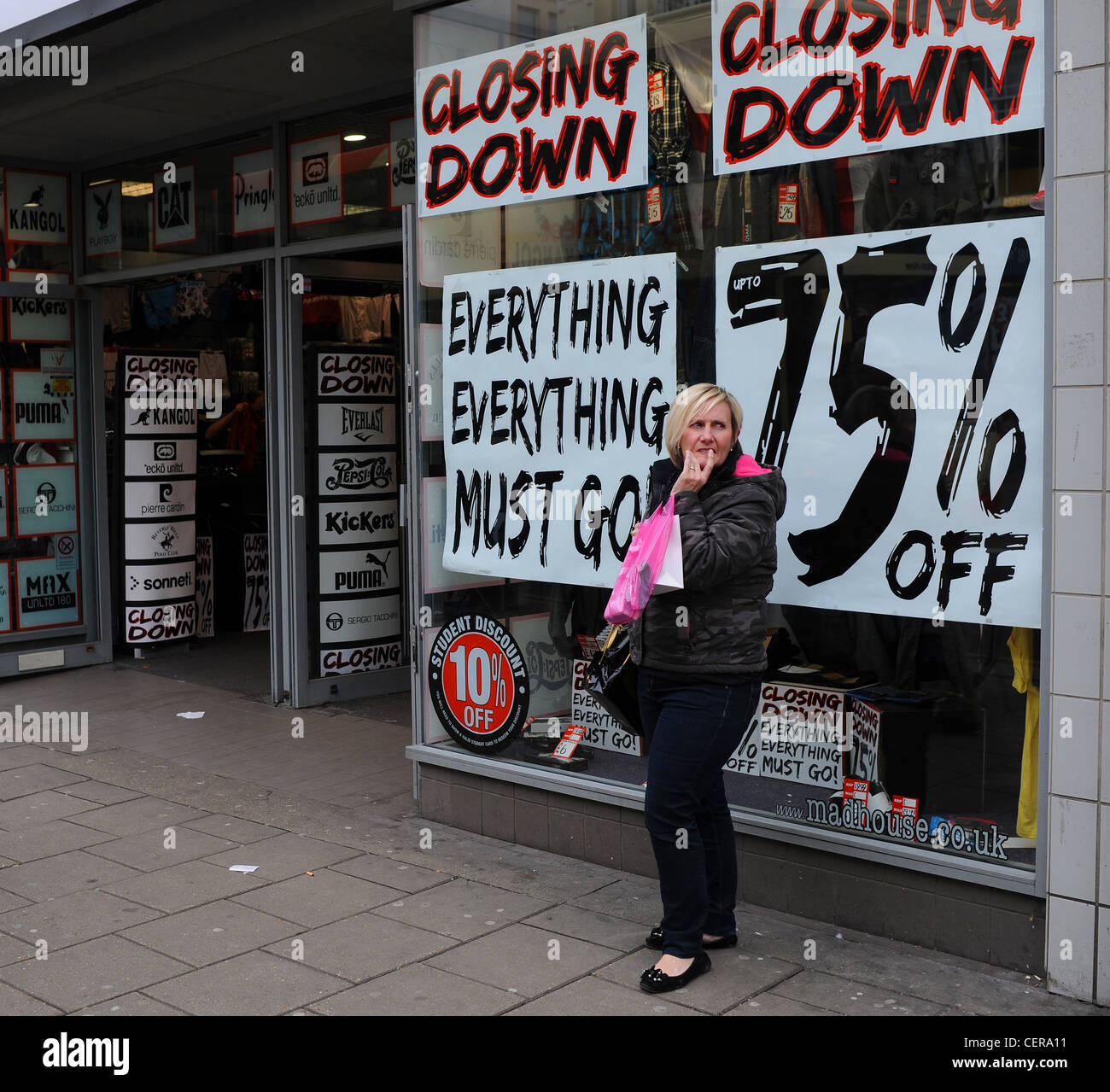 Closing Down sale signs on a shop front in Brighton Western Road UK ...