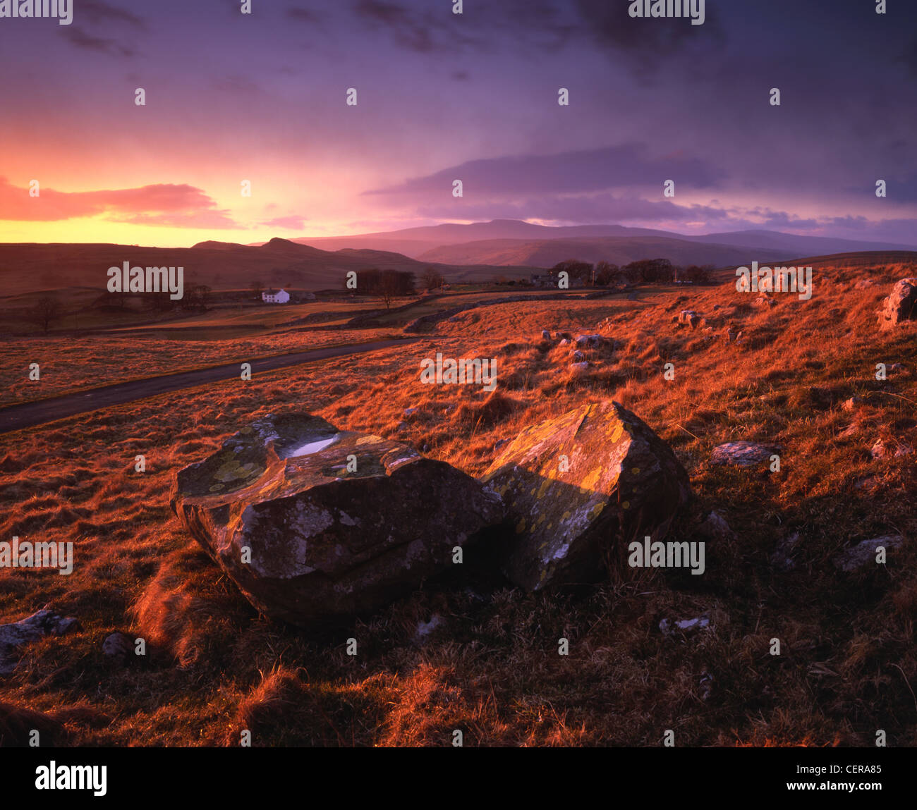 The view towards Winskill Farm from Winskill Stones near Settle in the ...