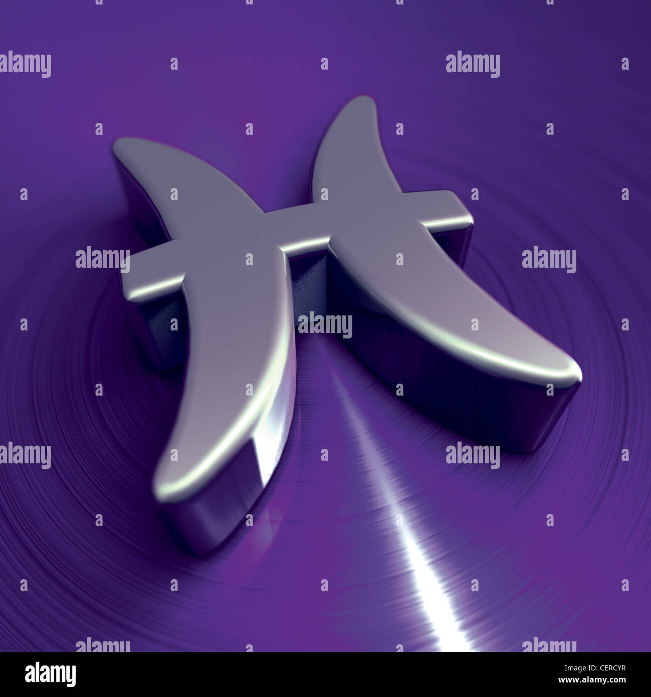 Horoscope GlyphsSilver Pisces symbol on a purple colour background ...