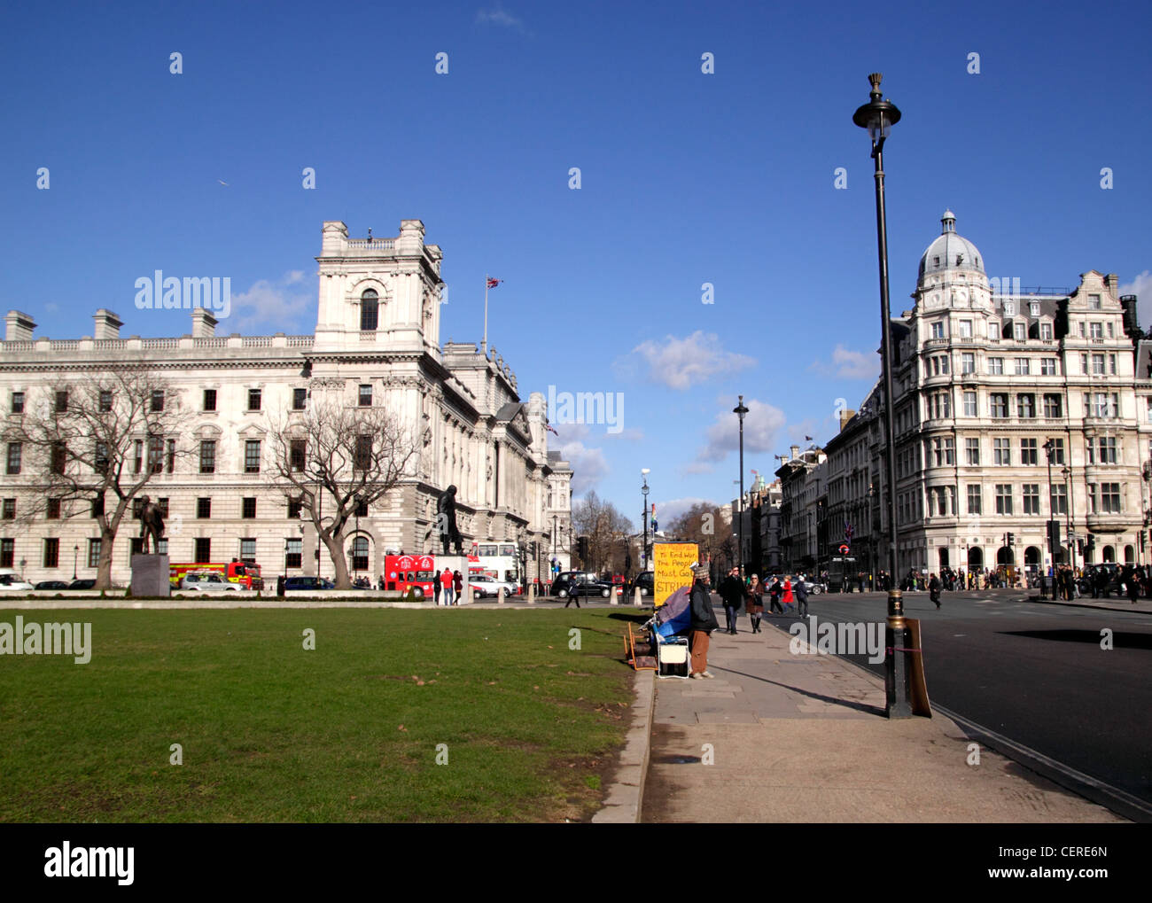 Parliament Square Westminster London Treasury Building on left Stock ...