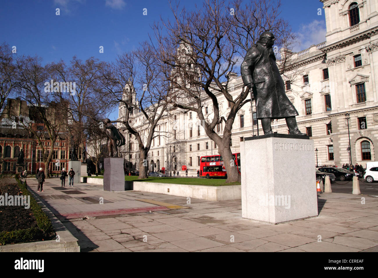 Statue of Winston Churchill Parliament Square Westminster London Stock ...