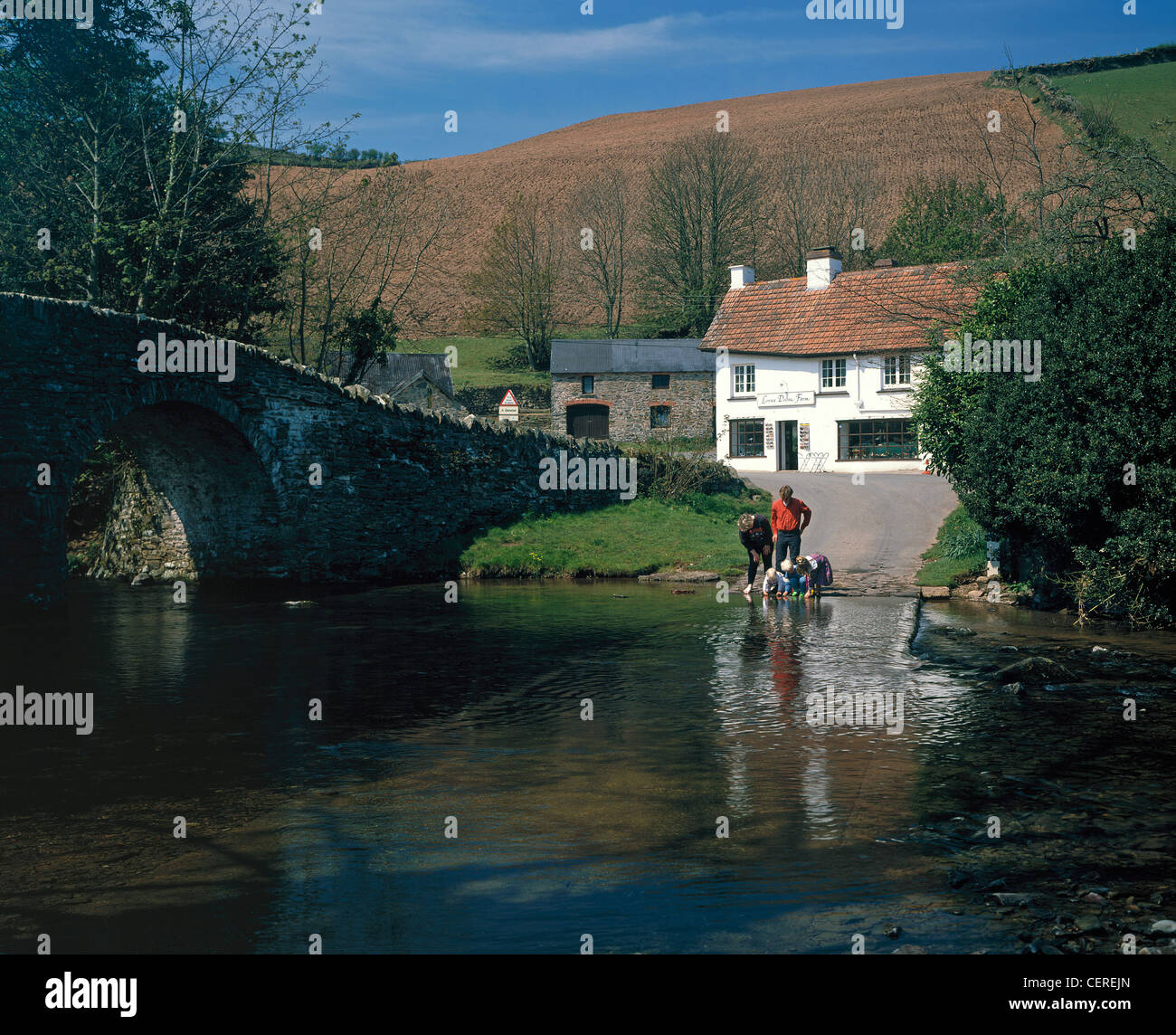 A family at the Lorna Doone Farm Stock Photo - Alamy