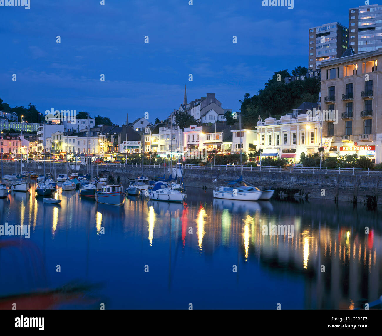 Night Reflections in Torquay Harbour Stock Photo - Alamy