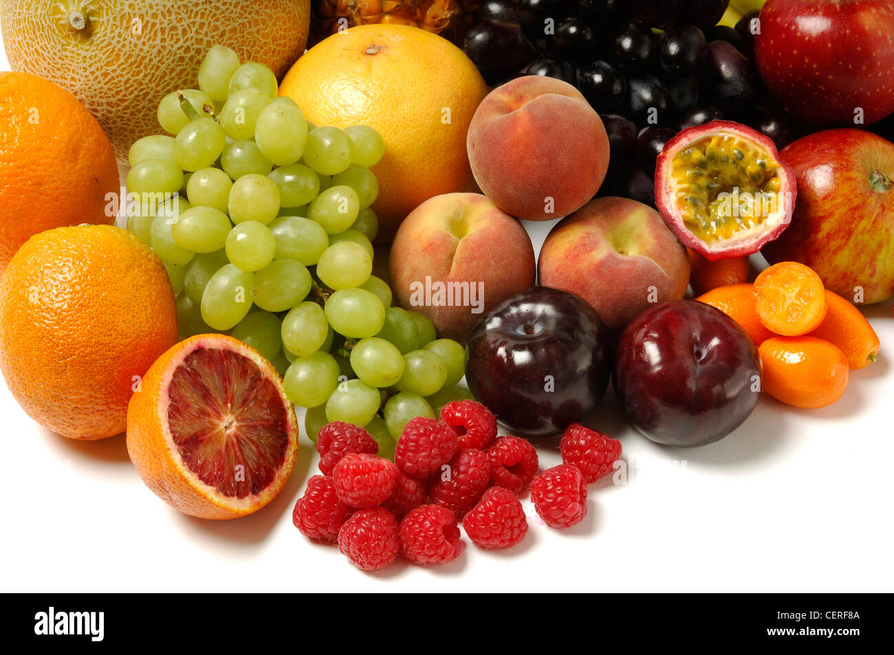 Melon, grapes, grapefruit, apples, oranges, peaches, passion fruit ...