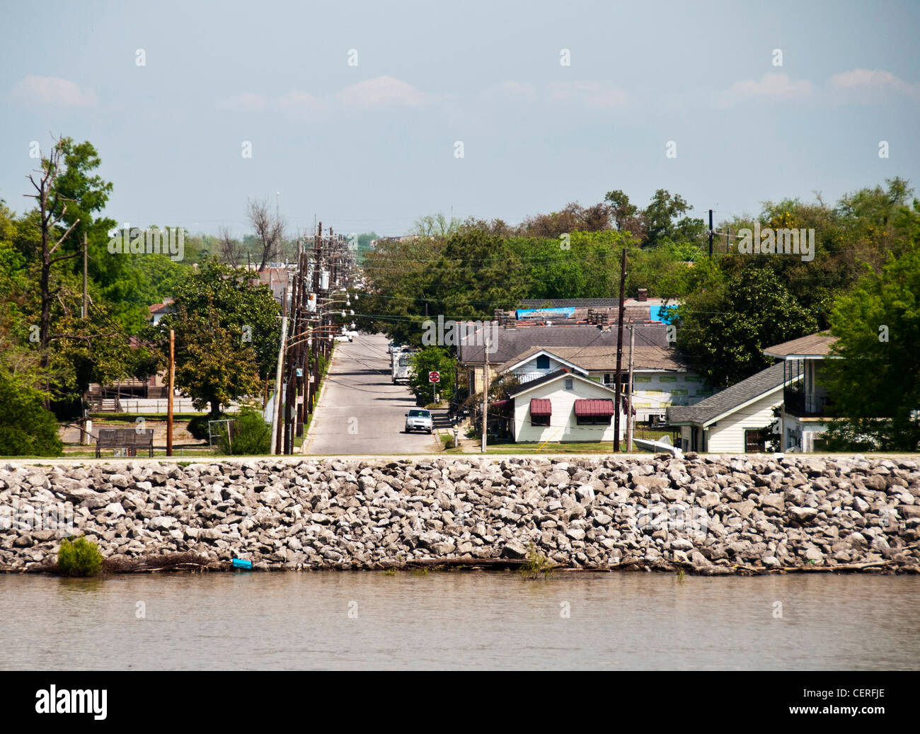 Low laying areas behind the walled up Mississippi River in New Orleans ...