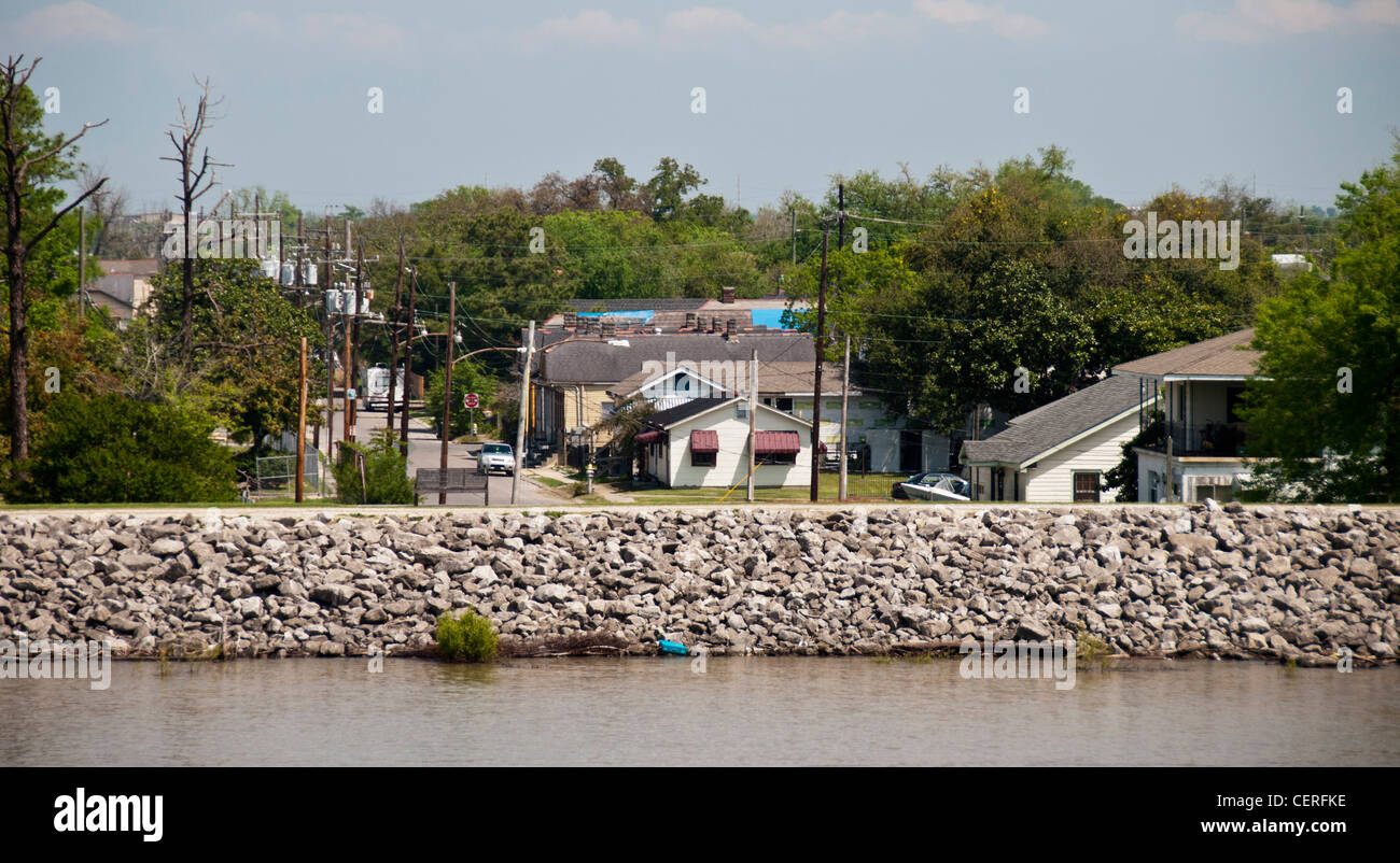 Low laying areas behind the walled up Mississippi River in New Orleans ...