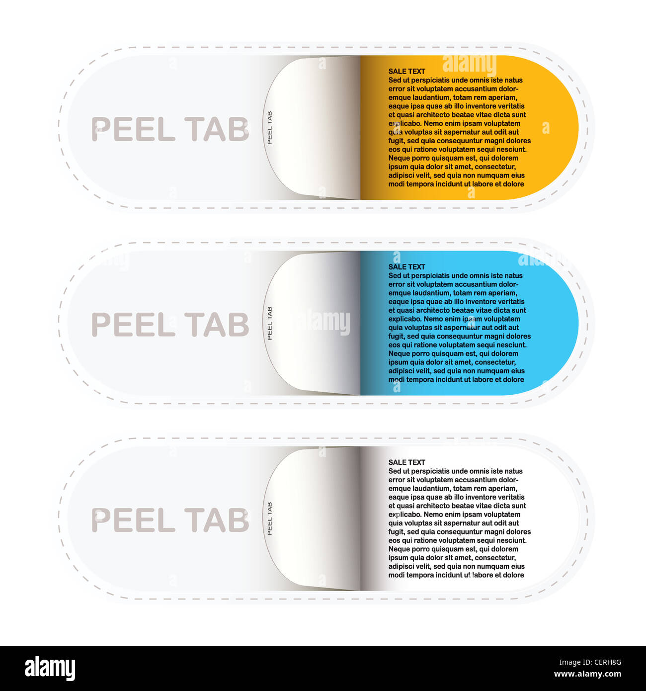 Collection of three paper tabs with peeled back elements Stock Photo ...