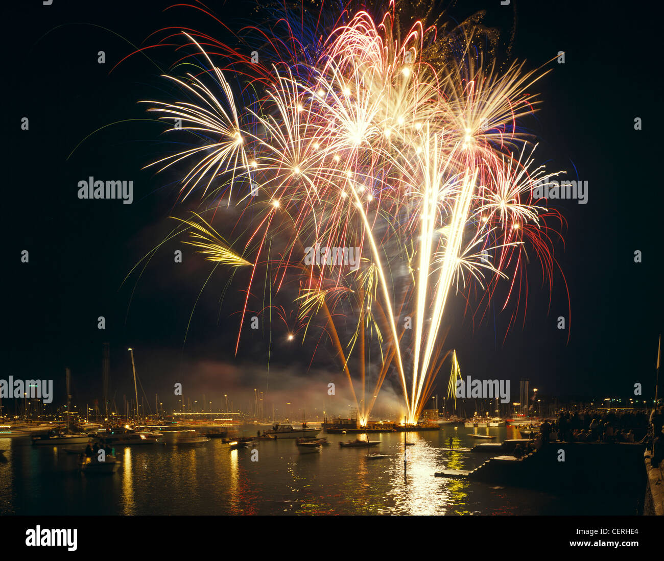 Firework display to mark the end of Cowes Week Stock Photo - Alamy