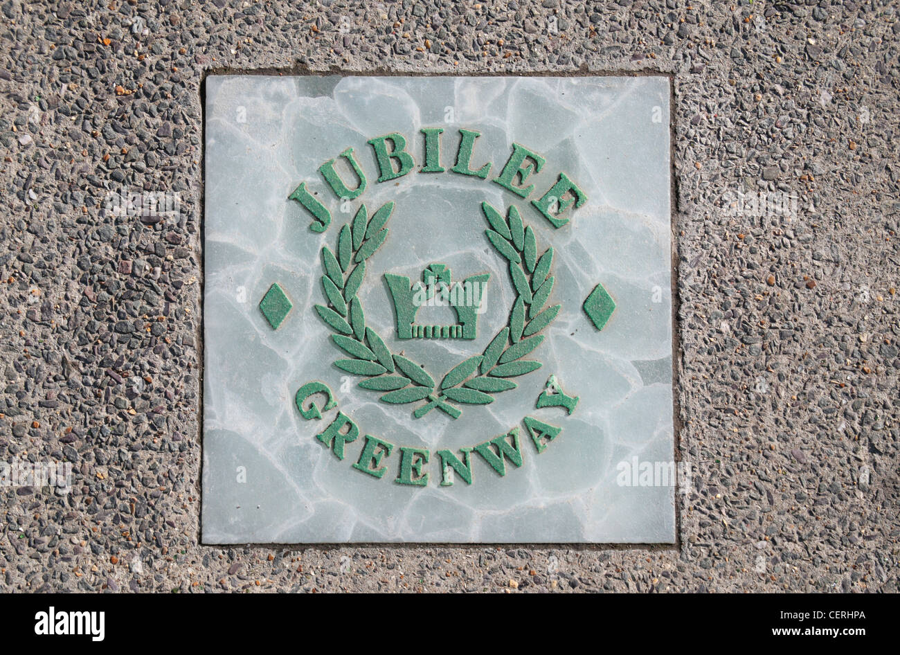 A "Jubilee Greenway" sign on the Greenway, Stratford, near the 2012 ...