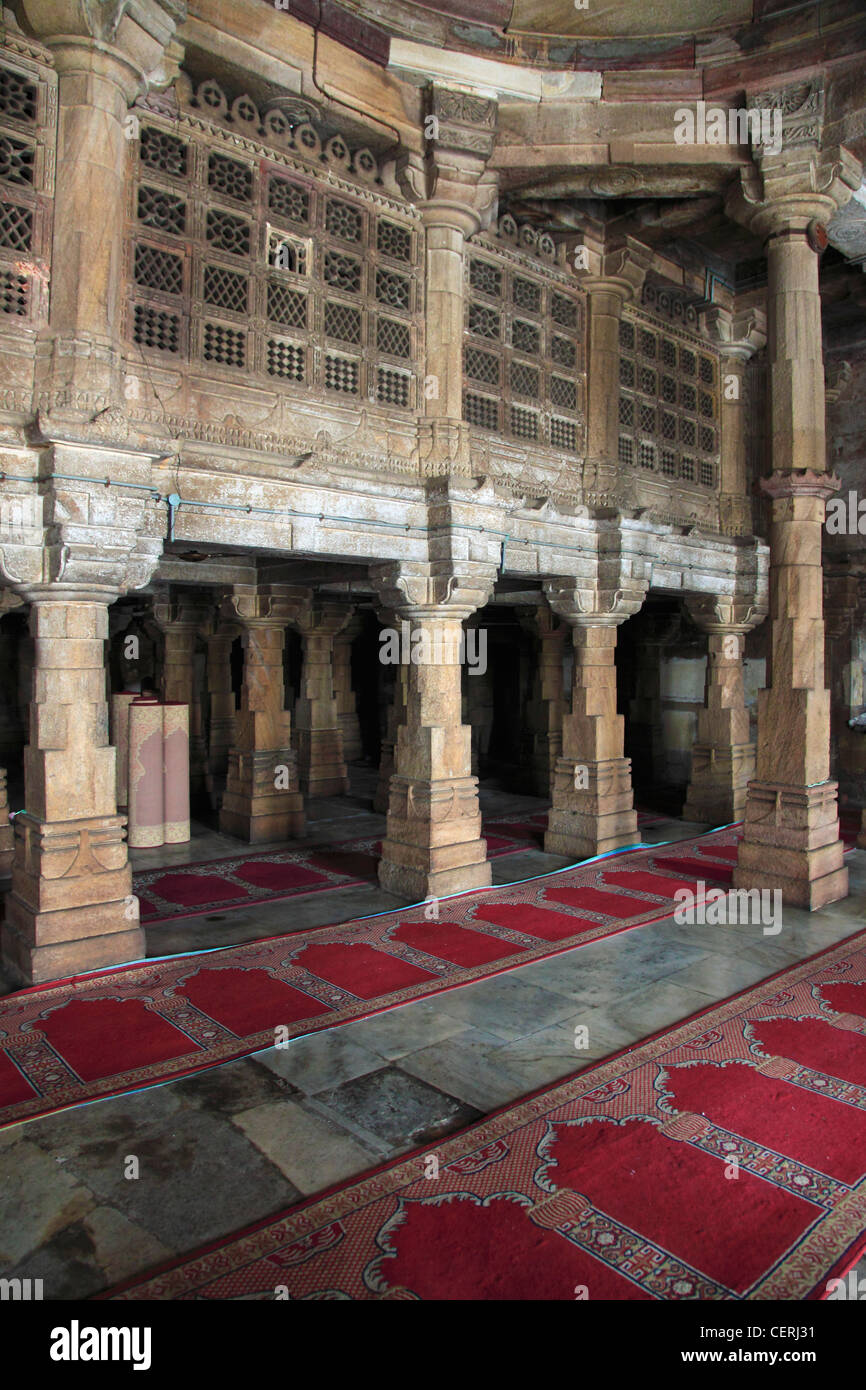India, Gujarat, Ahmedabad, Jama Masjid, Mosque, interior Stock Photo ...
