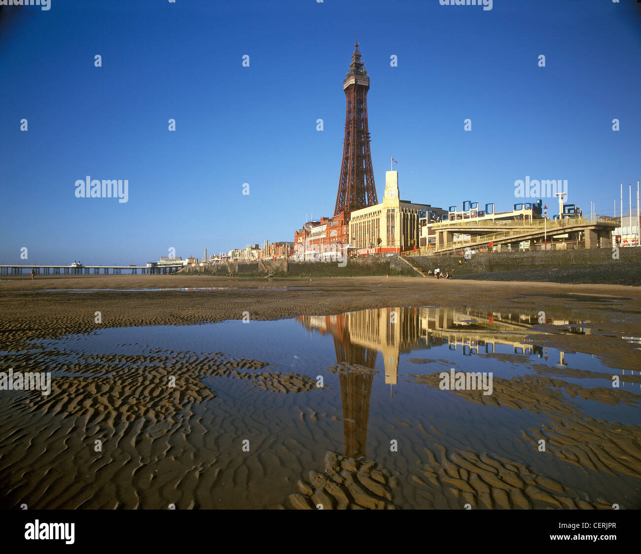 Blackpool Tower reflections on the beach Stock Photo - Alamy