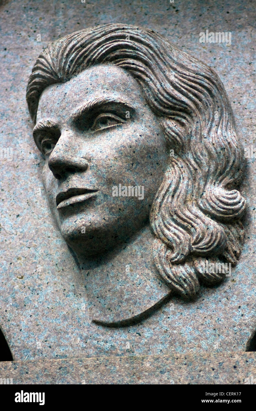 A bust of a female bas relief on a granite mausoleum at Oak Hill ...