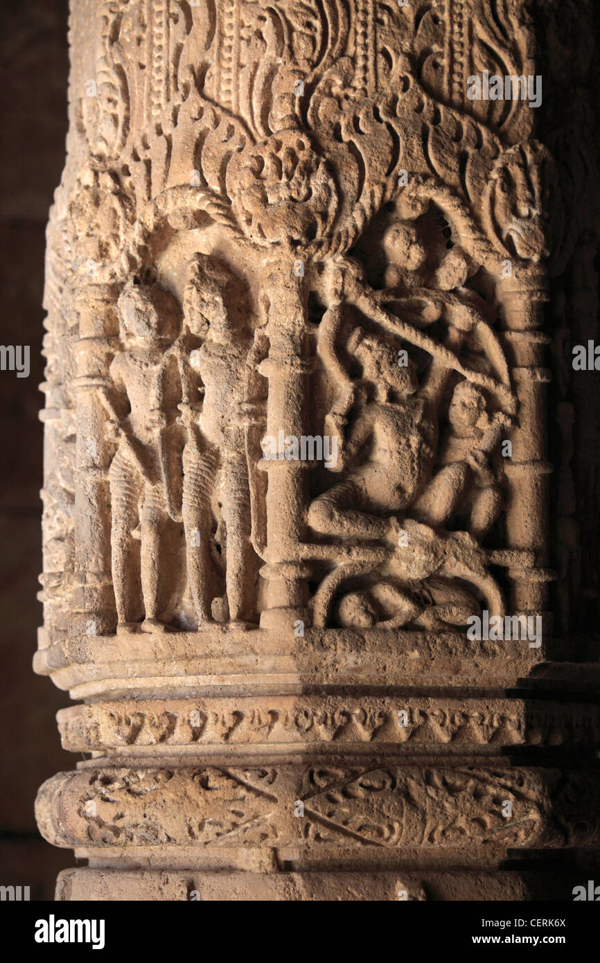India, Gujarat, Modhera, Sun Temple, stone carving, detail Stock Photo ...