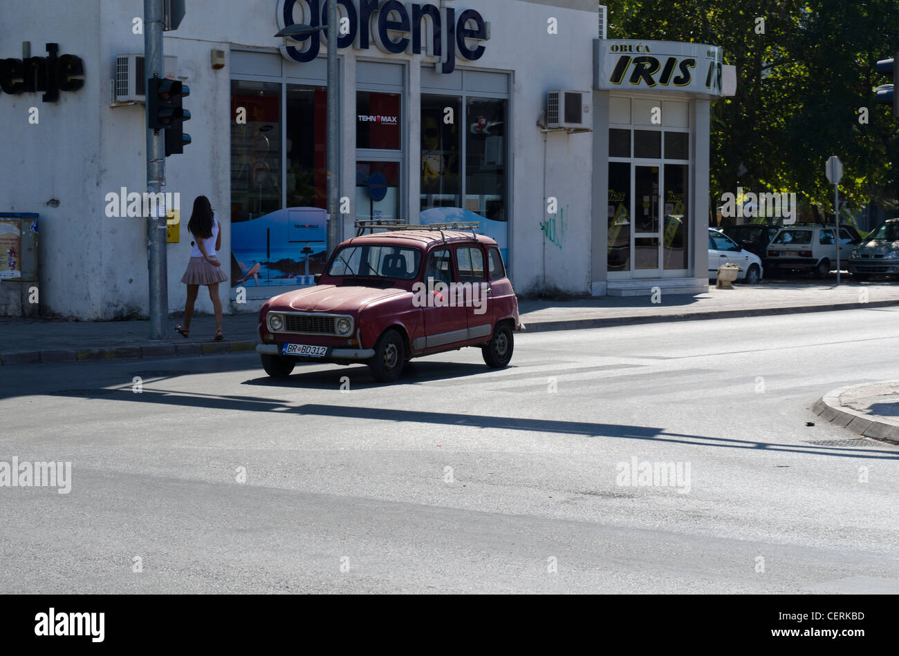 Street scene with old Reno car in city of Bar, Montenegro Stock Photo ...