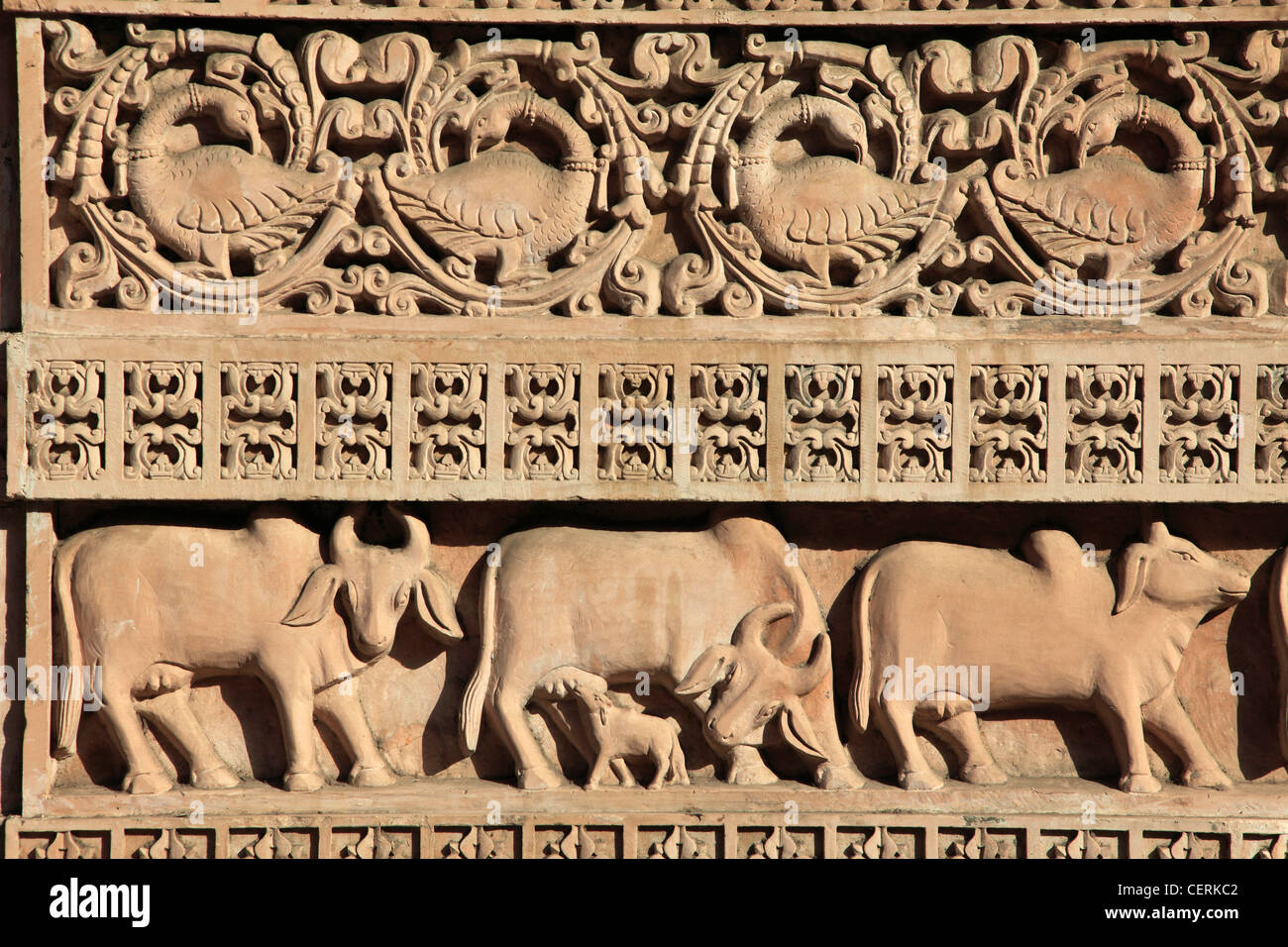 India, Gujarat, Ahmedabad, Swaminarayan Hindu Temple, stone carving ...