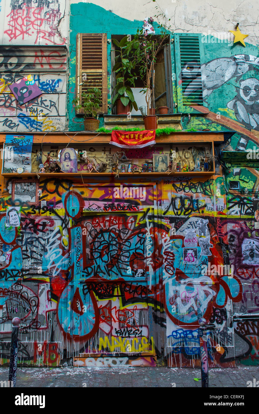 Paris, France, Street Art, Abstract Wall Graffiti Old Storefront in ...