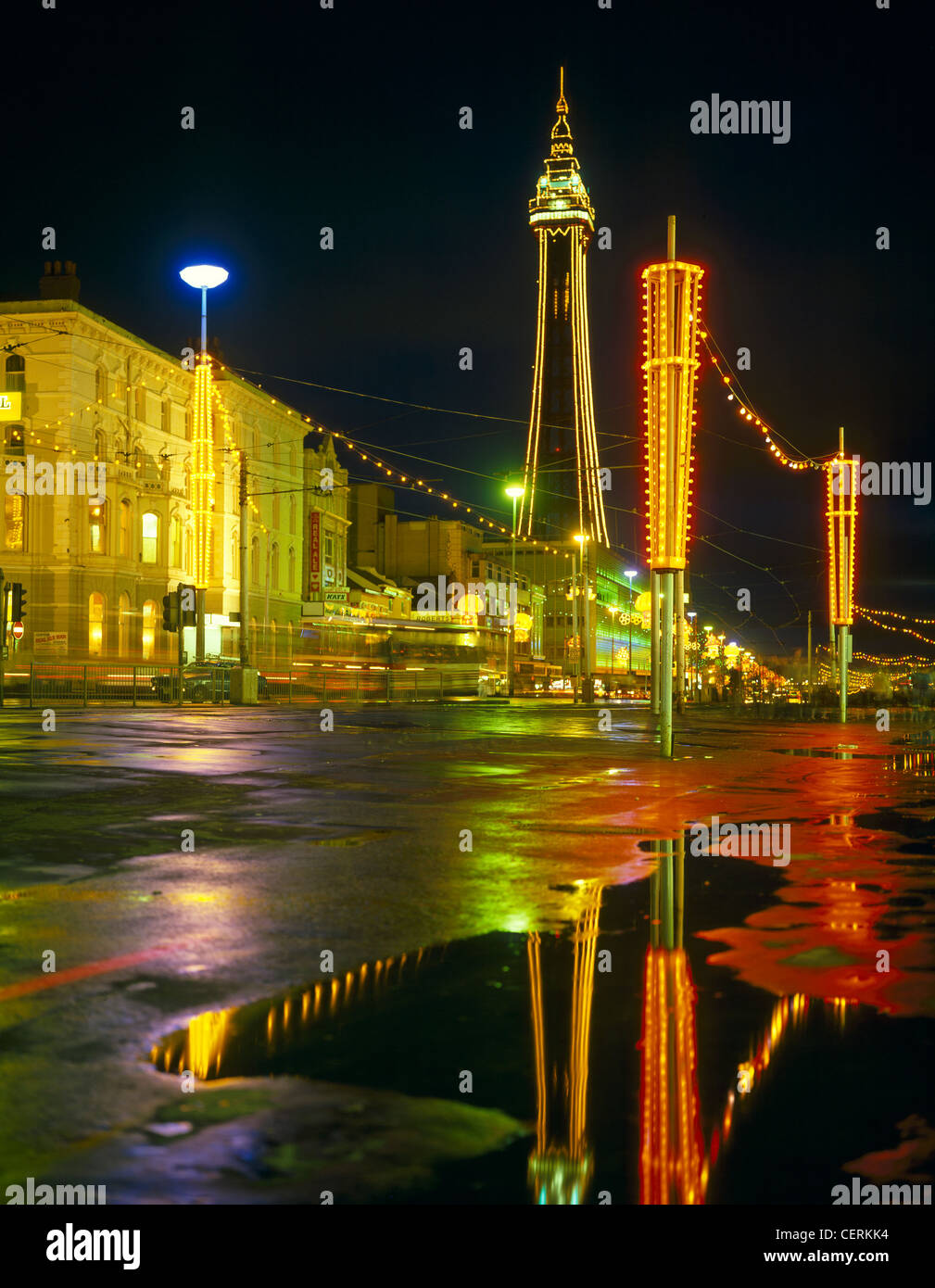 Tower reflections, a night study of Blackpool Tower Stock Photo - Alamy