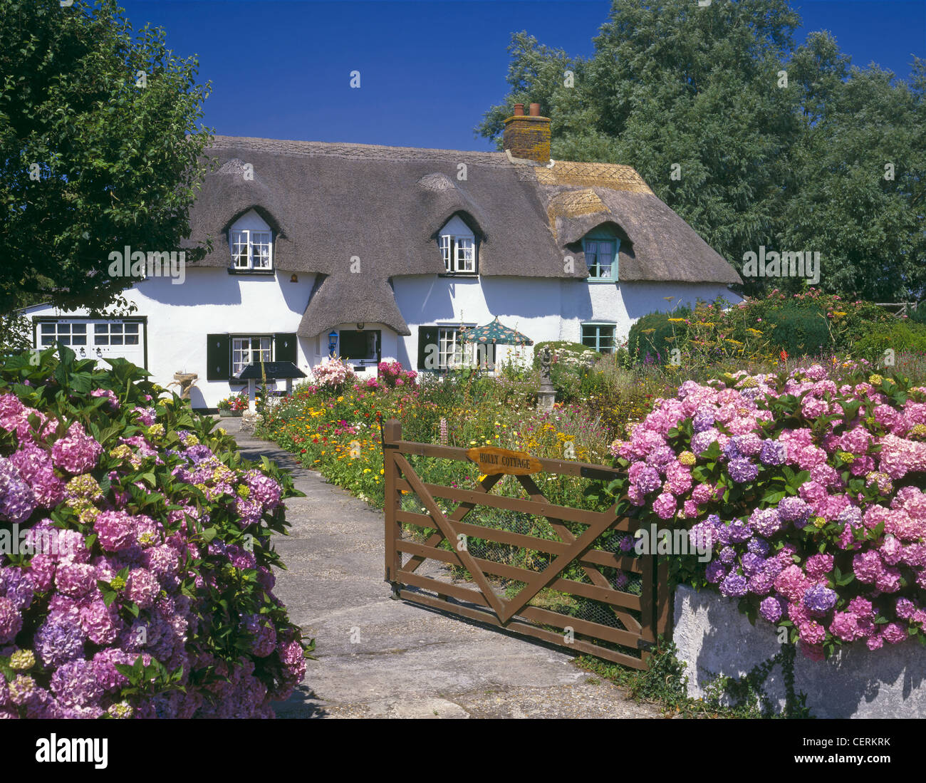Thatched cottage and garden Stock Photo - Alamy