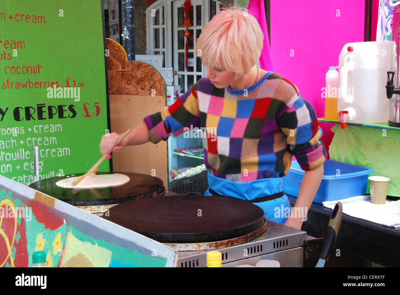 girl making crepes at Camden Lock market London UK Stock Photo - Alamy