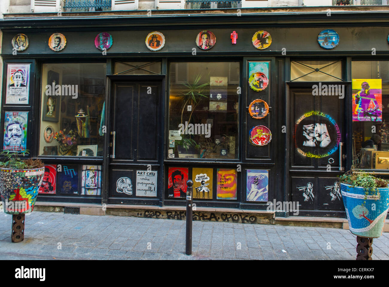 Paris, France, Old Storefront in Belleville District, Street Art , Shop ...
