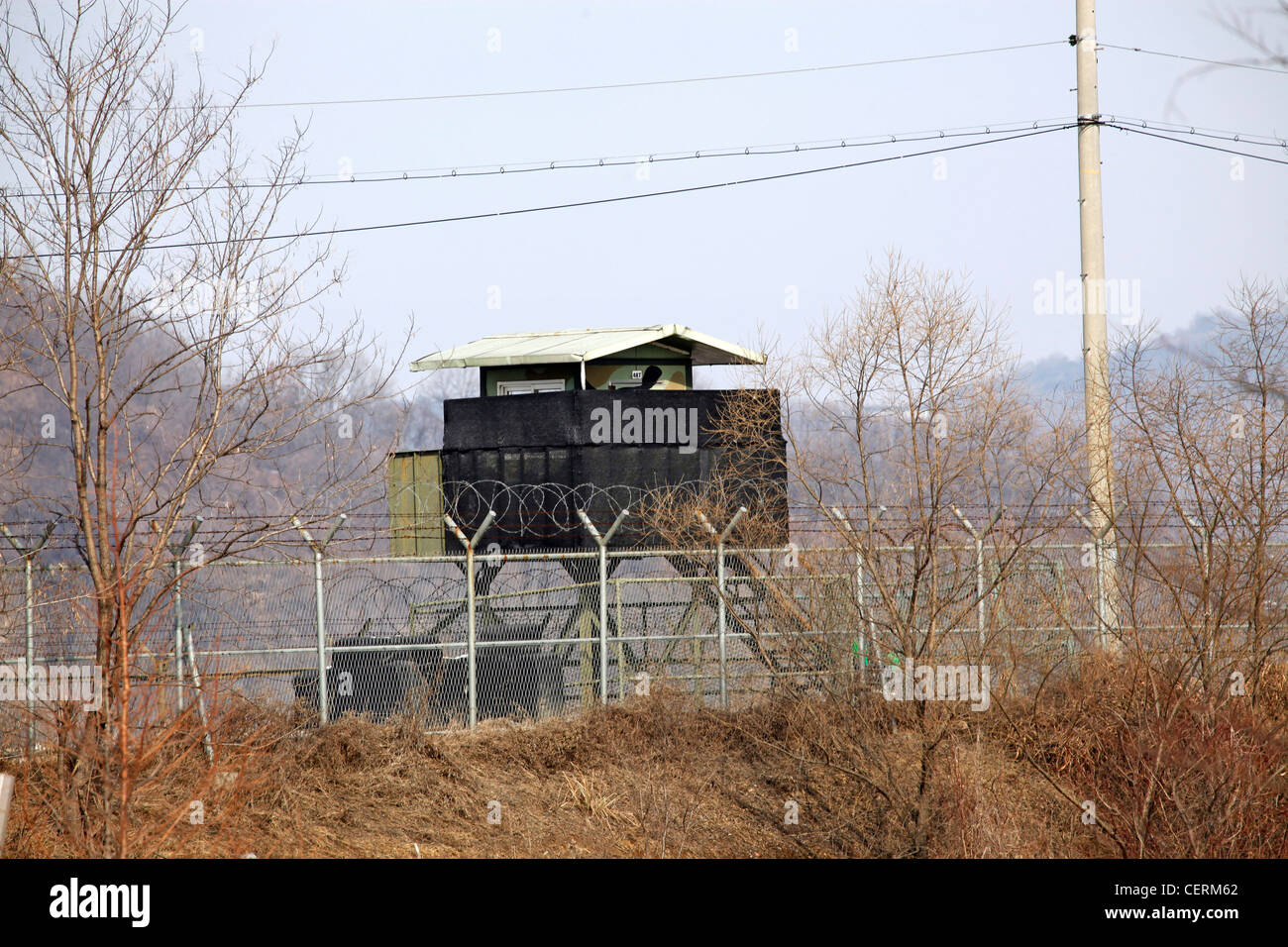 Sentry post watchtower looking towards North Korea at the DMZ, De ...