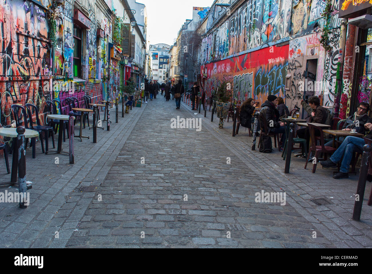 Paris, France, Wide Angle View, Old French Cafe Terrace "Aux Folies" on ...