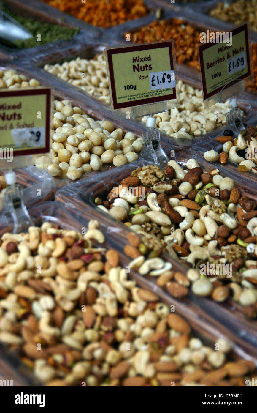 Various nuts for sale on a market stall Stock Photo - Alamy