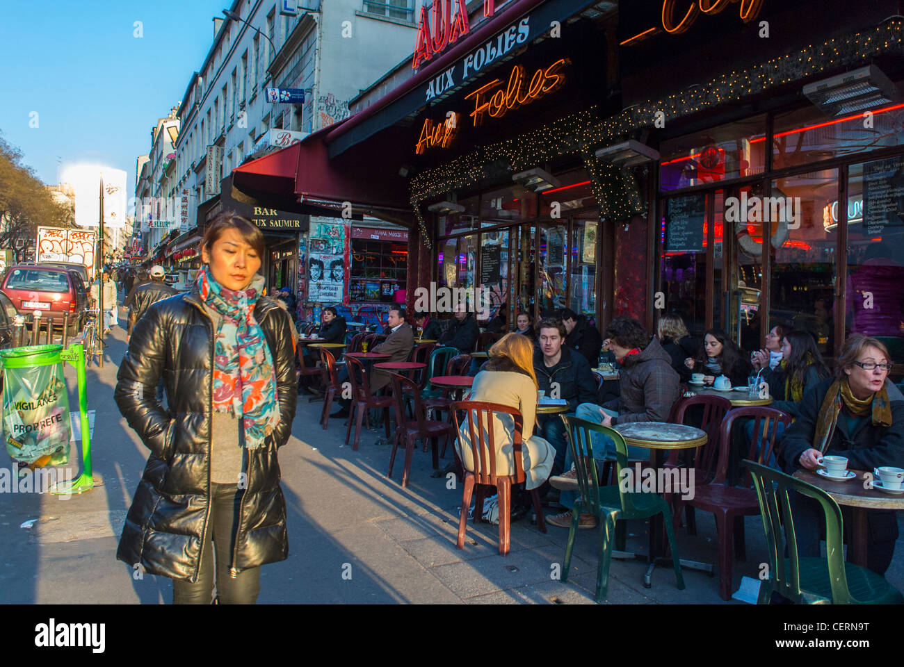 Paris, Cafe, France, People Sharing Drinks on Sidewalk Terrace of Local ...