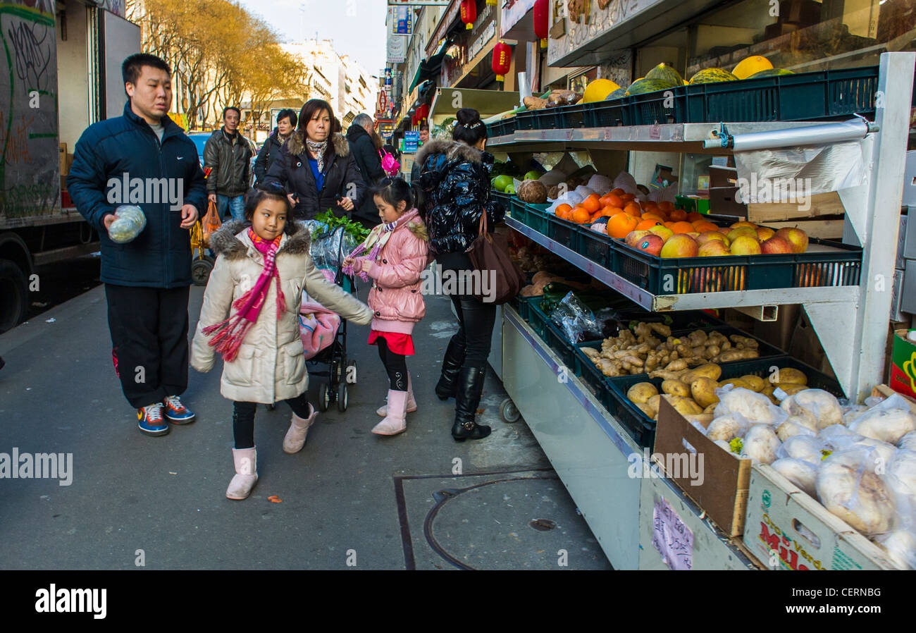 Paris, France, multigenerational family Chinese Migrants Walking on ...