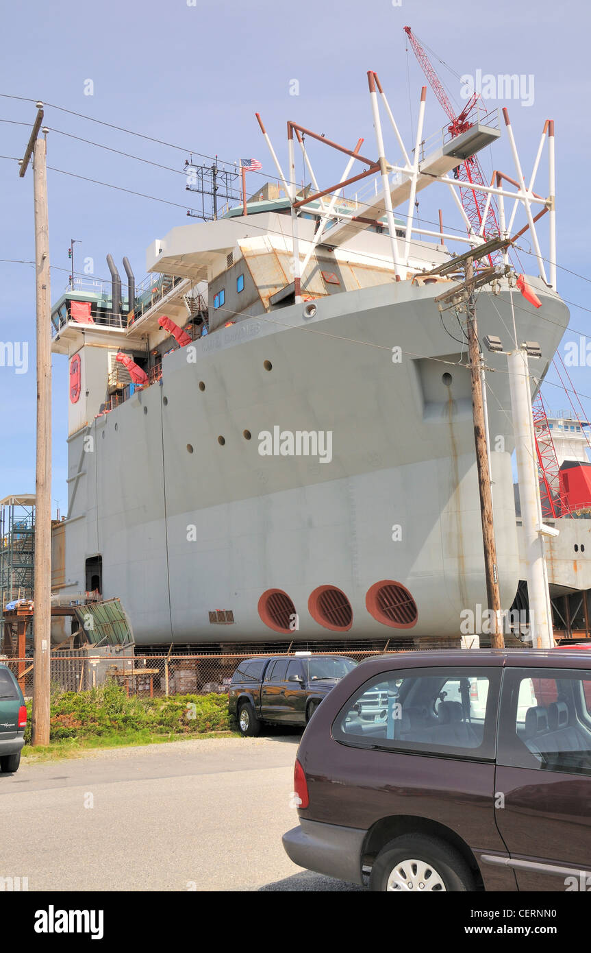 View of starboard side of a large ocean-going ship in dry dock Stock ...