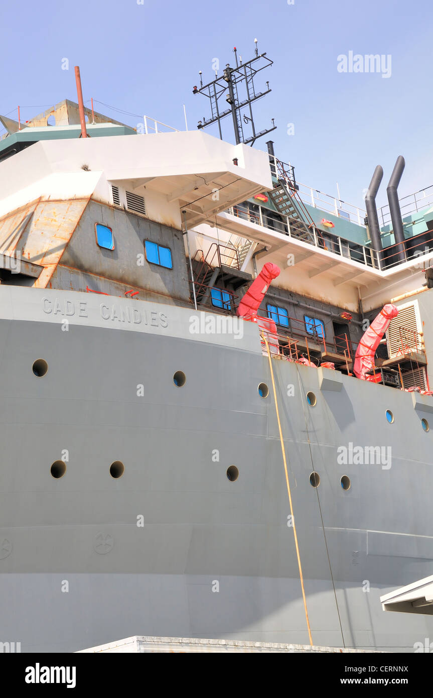 View of port side of large ocean-going ship in dry dock Stock Photo - Alamy