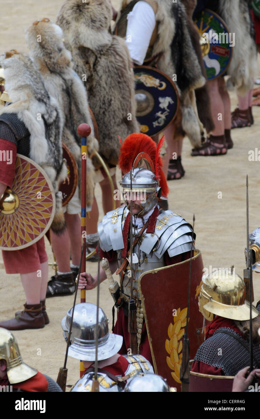 Roman Gladiators and soldiers at a re enactment in the roman ...