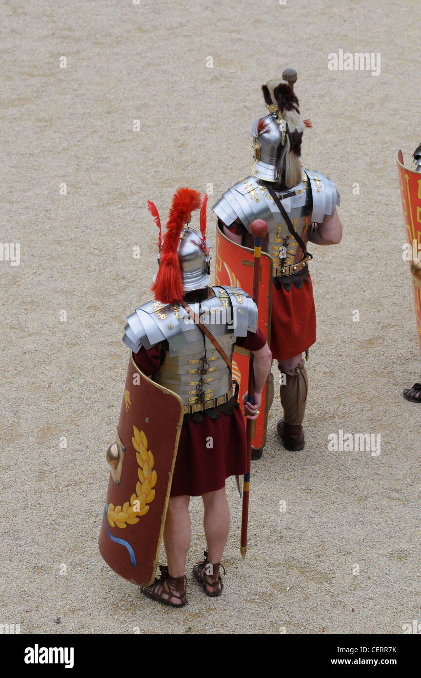 Roman Gladiators and soldiers at a re enactment in the roman ...