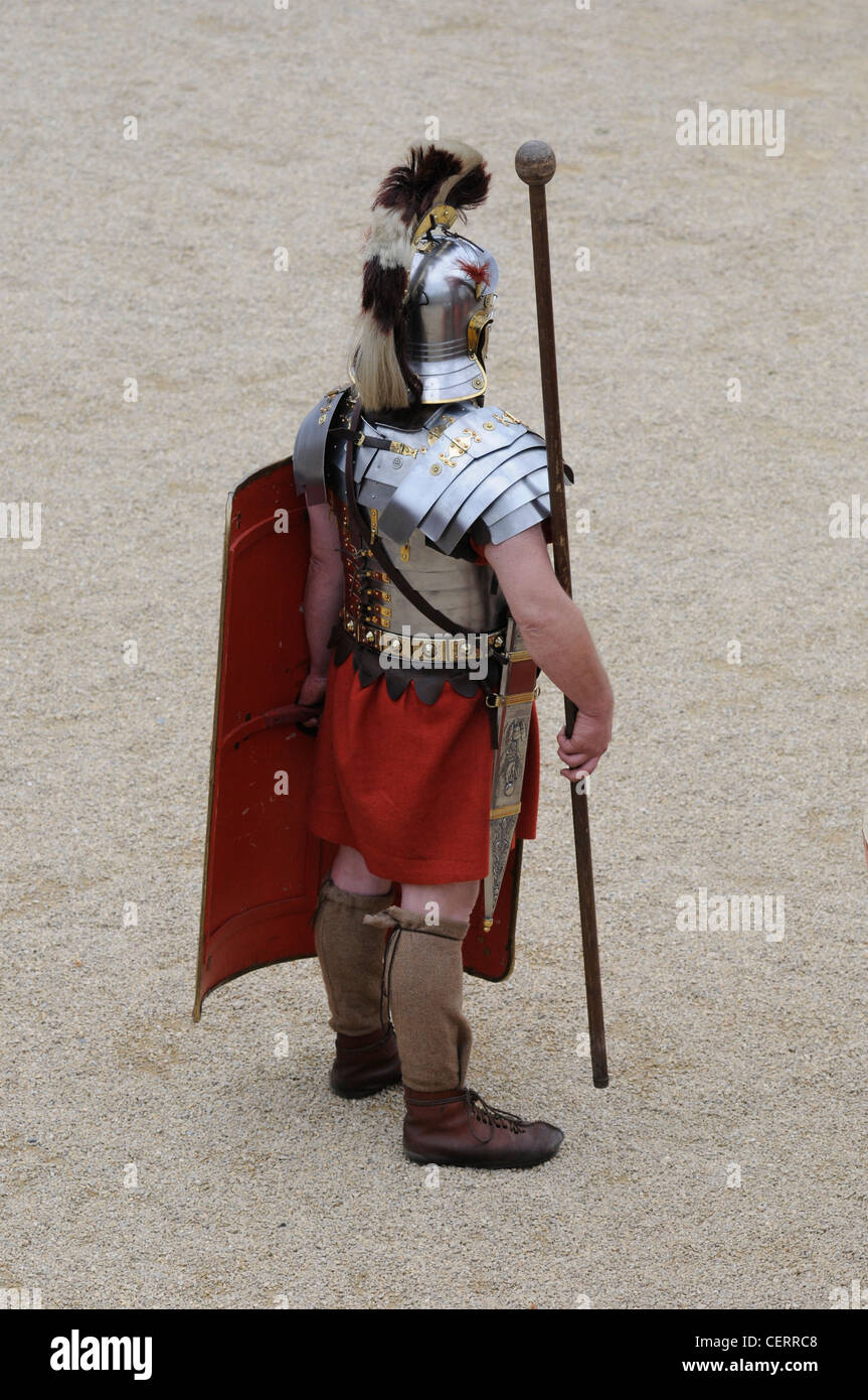 Roman Gladiators and soldiers at a re enactment in the roman ...