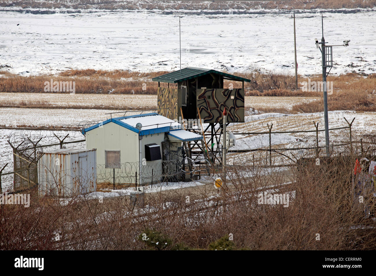 Sentry post watchtower looking towards North Korea at the DMZ, De ...
