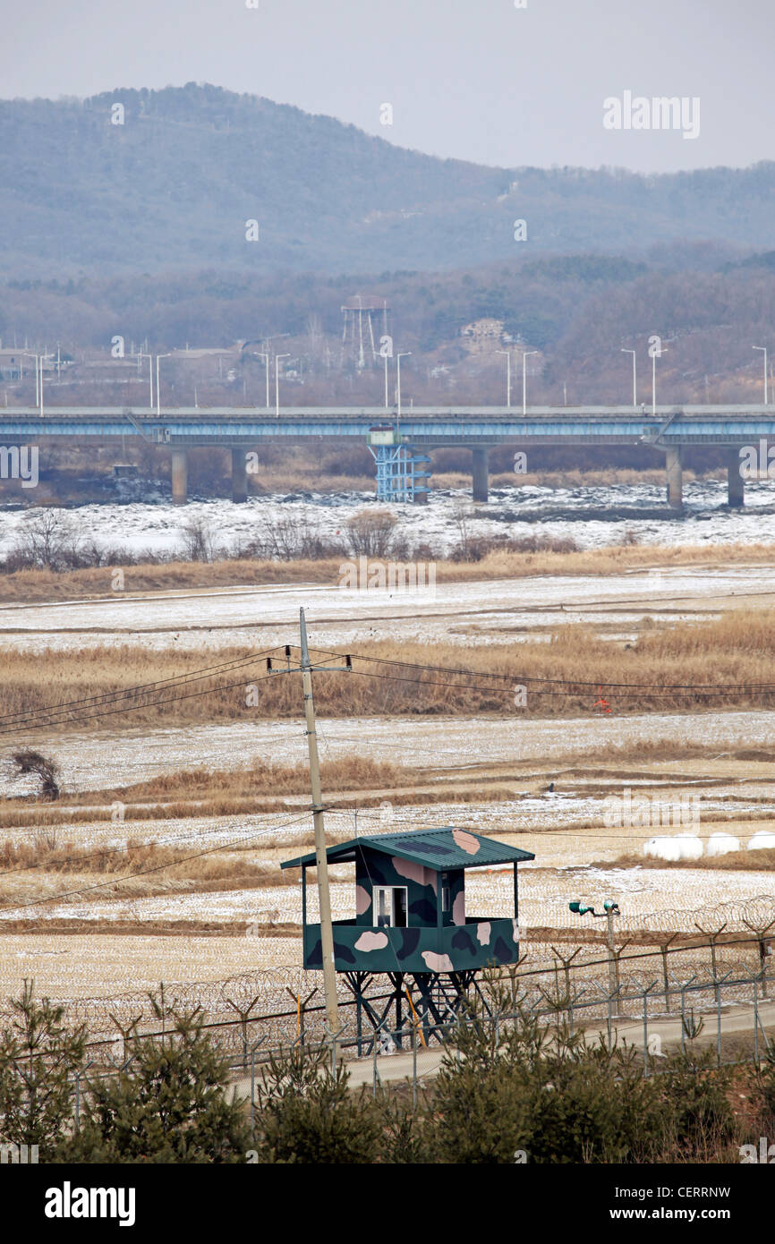 Sentry post watchtower looking towards North Korea at the DMZ, De ...