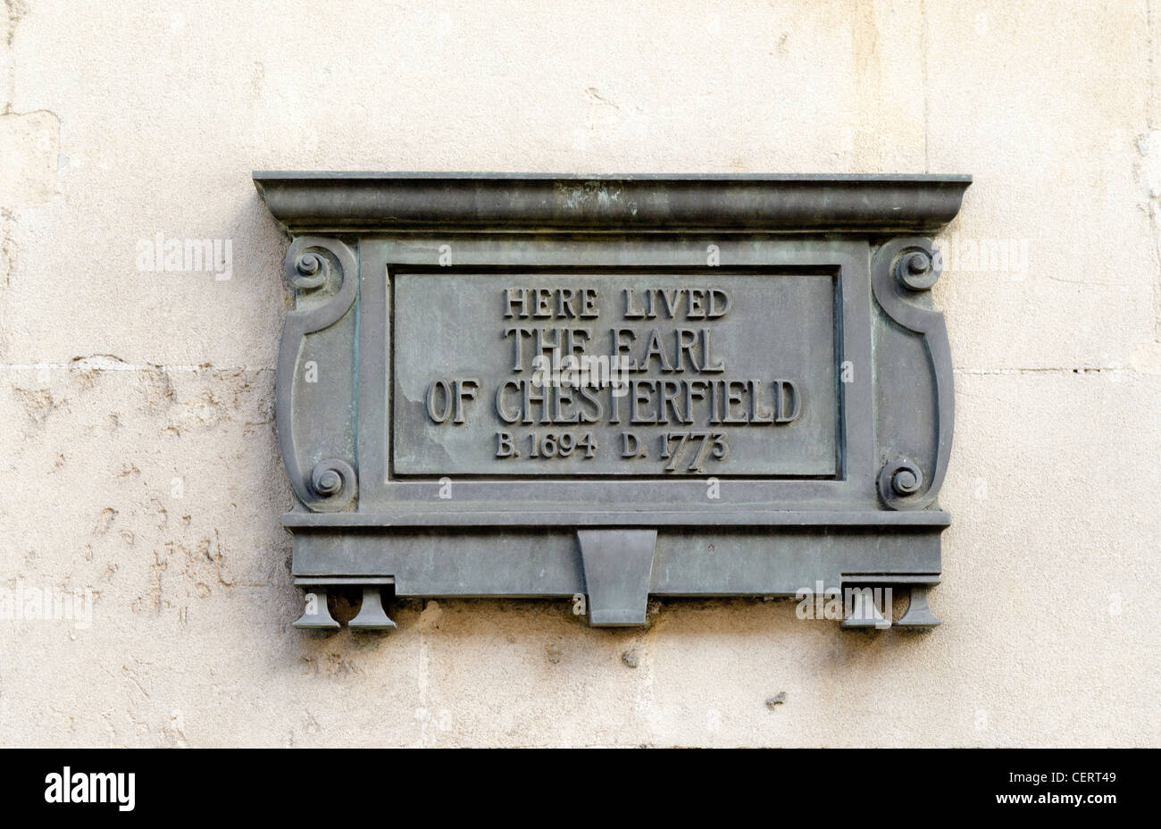 Earl of Chesterfield memorial wall plaque and tablet outside Nelson ...