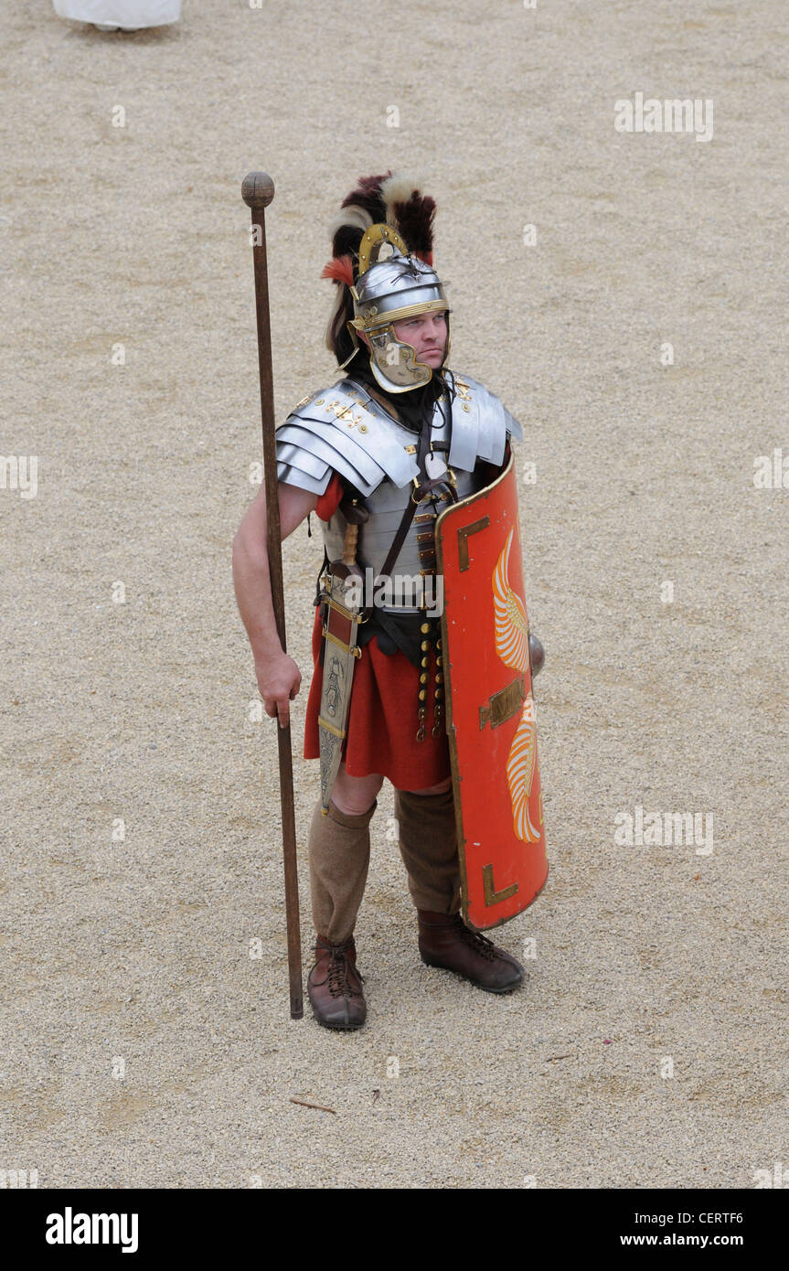 Roman Gladiators and soldiers at a re enactment in the roman ...