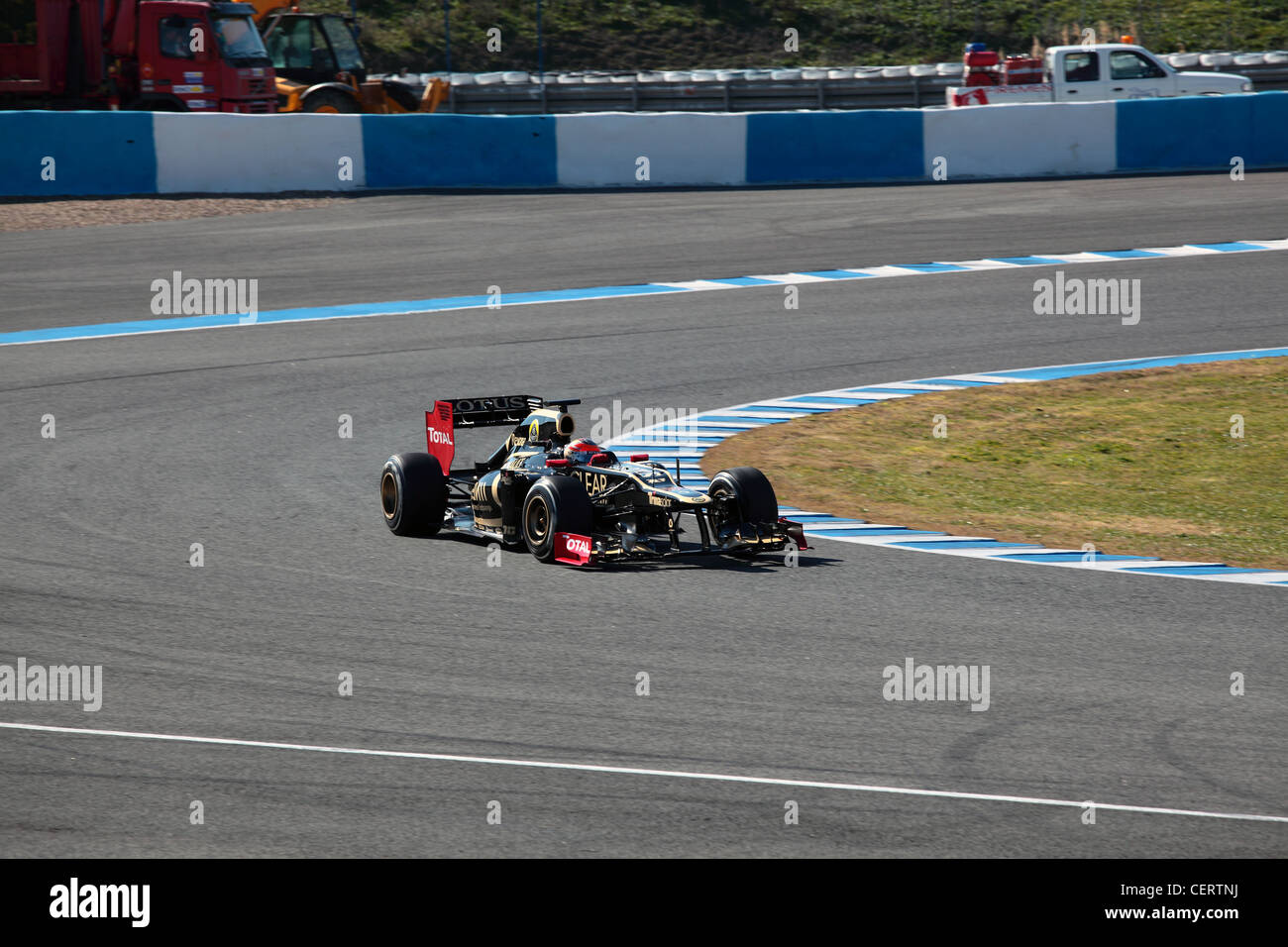 Romain Grosjean driving Lotus Renault F1 racing car during track ...