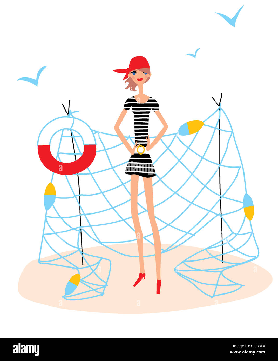 Illustrated horoscopes Pisces Female dressed as pirate on beach with ...