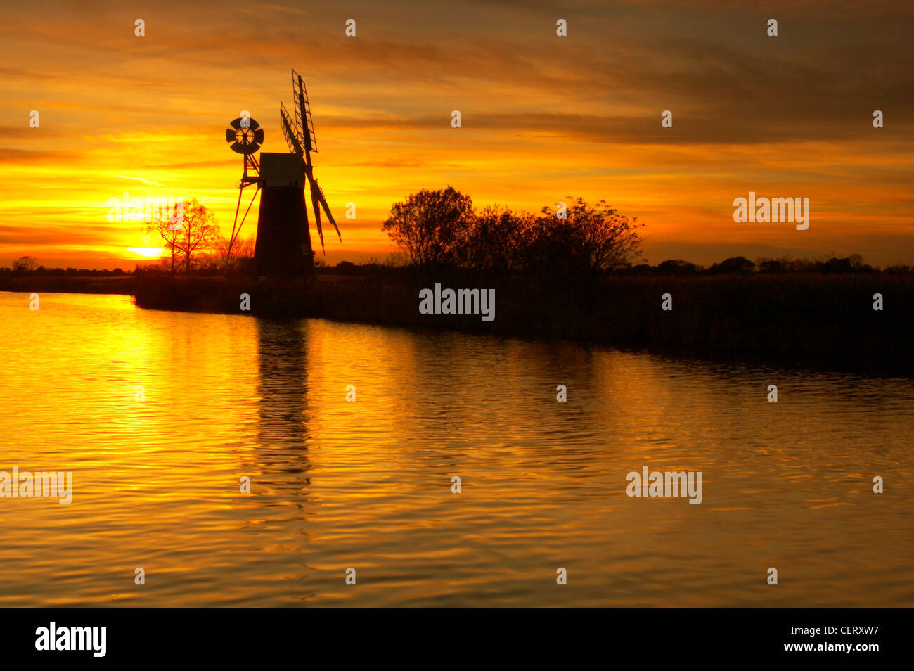 Turf Fen windmill on the Norfolk Broads at sunset Stock Photo - Alamy